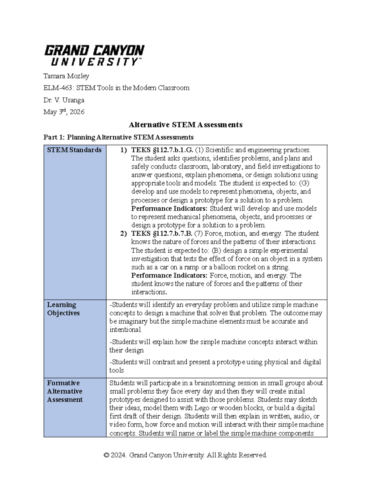 ELM 463 RS T6 Alternative STEM Assessments: Planning & Implementation ...