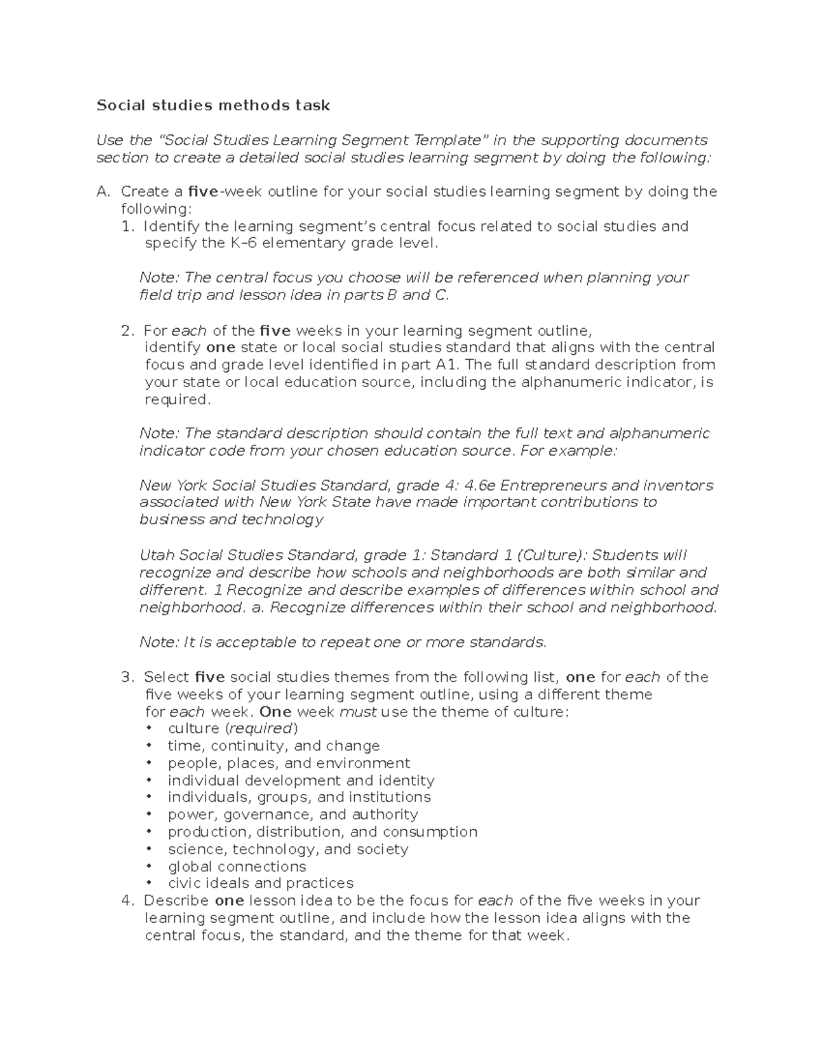 Social Studies Methods Task: K-6 Learning Segment Outline & Lesson Plan ...