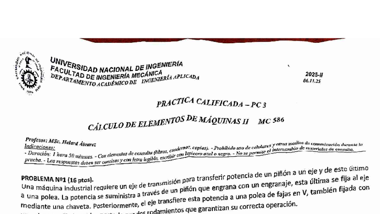PC 3: Cálculo de Elementos de Máquinas II - MC 586 Prueba 2023 - Studocu