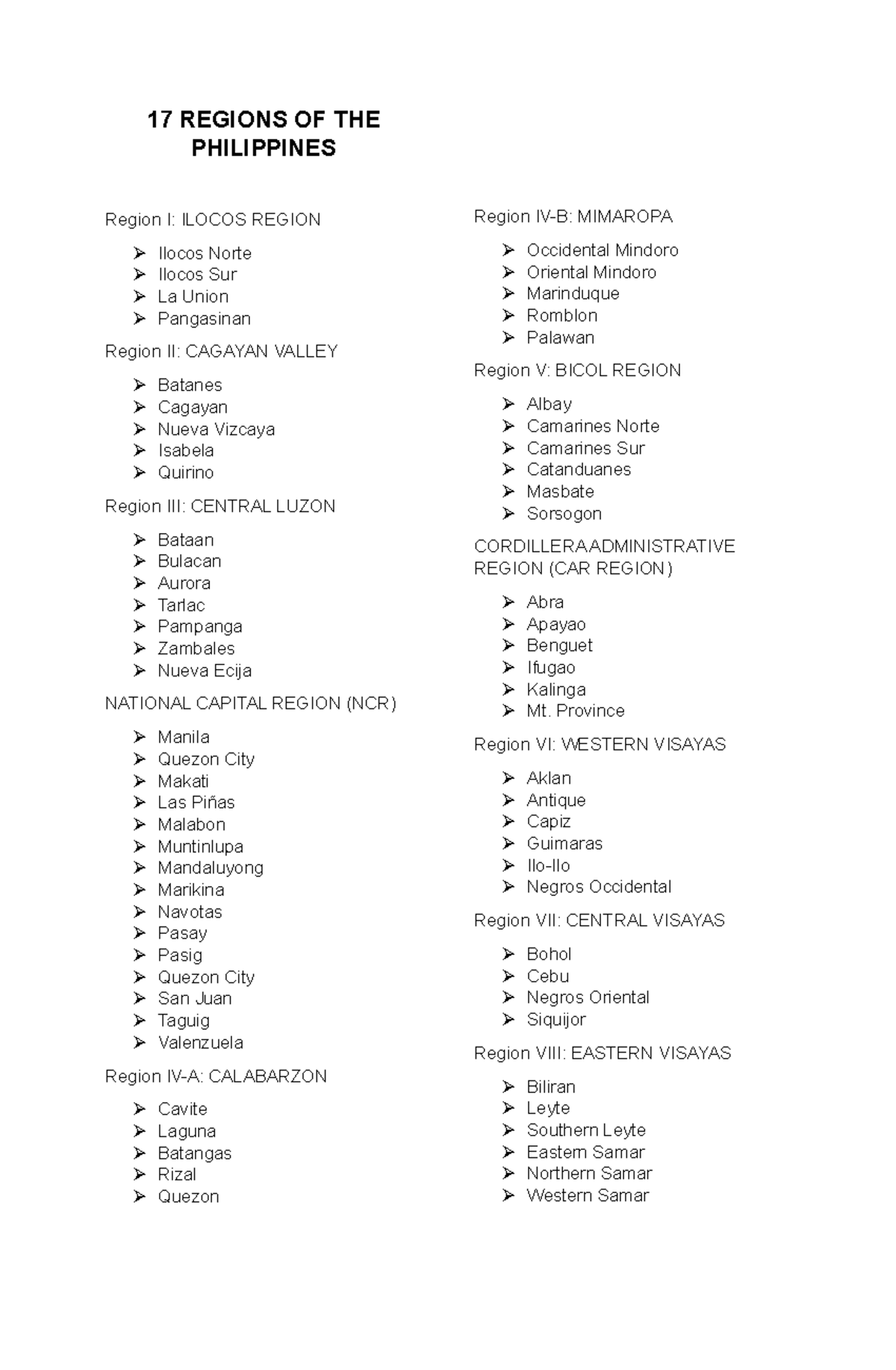 17 Regions of the Philippines: A Comprehensive Overview - Studocu