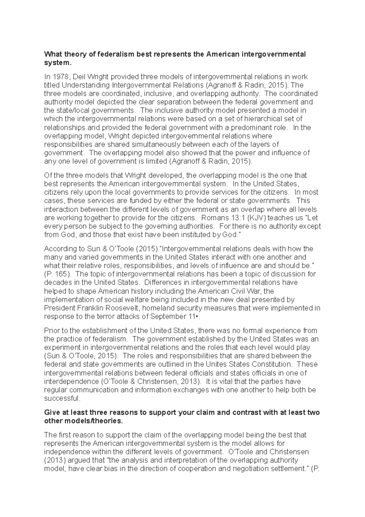 The Overlapping Model of Federalism in the American System - Studocu