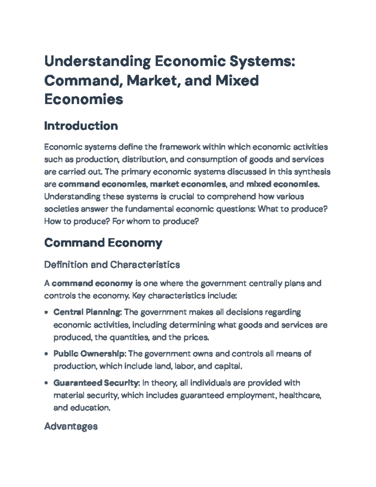 Understanding Economic Systems: Command, Market, and Mixed Economies ...