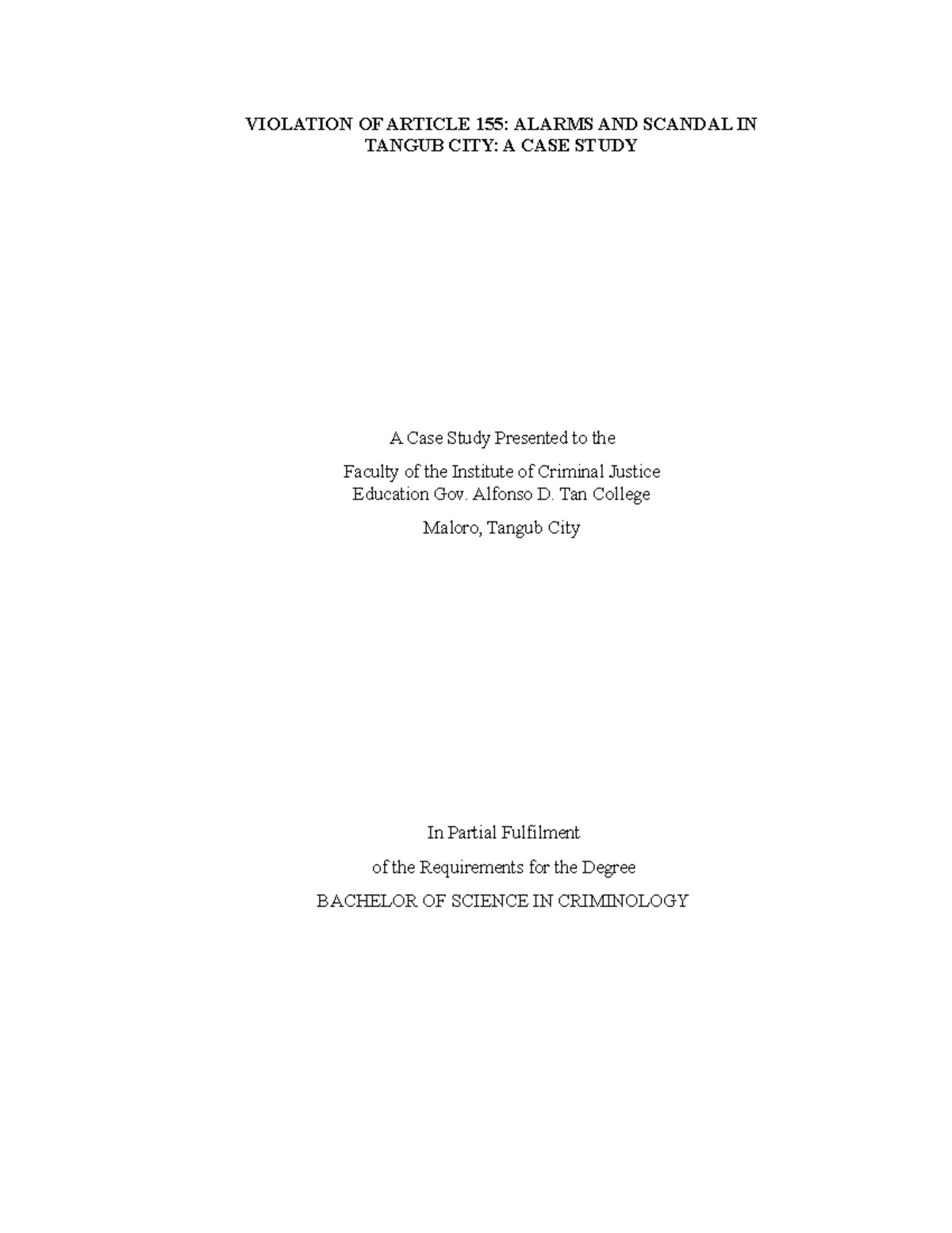 Tormis Final Edited - Case Study - VIOLATION OF ARTICLE 155: ALARMS AND ...