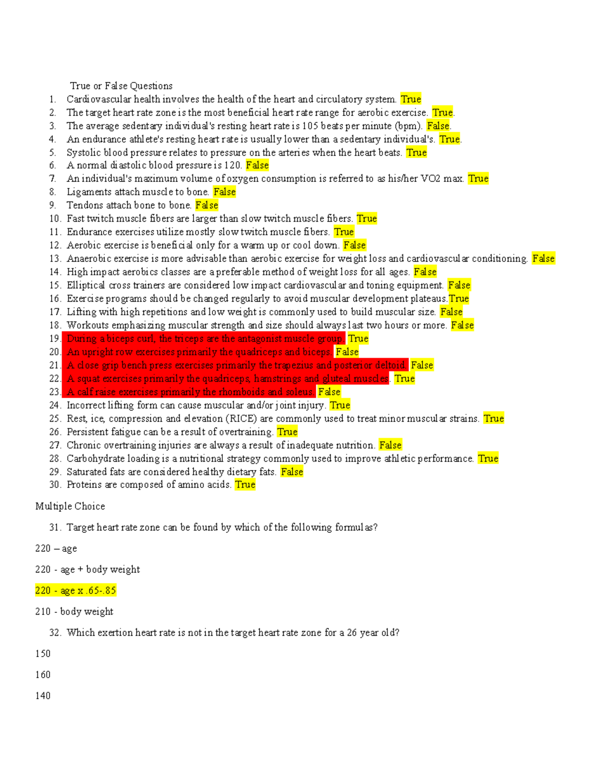PE101 Fitness Assessment and Exercise Physiology Quiz Answers - Studocu