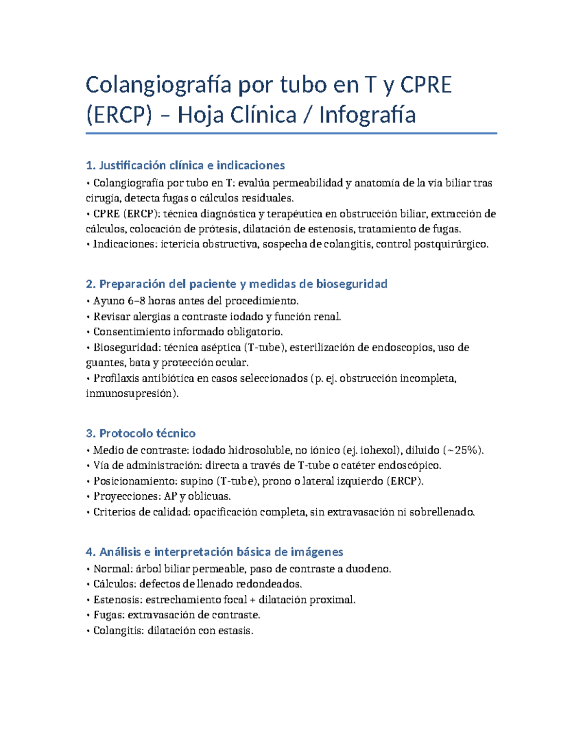 Colangiografía por Tubo en T y CPRE (ERCP): Infografía Clínica - Studocu