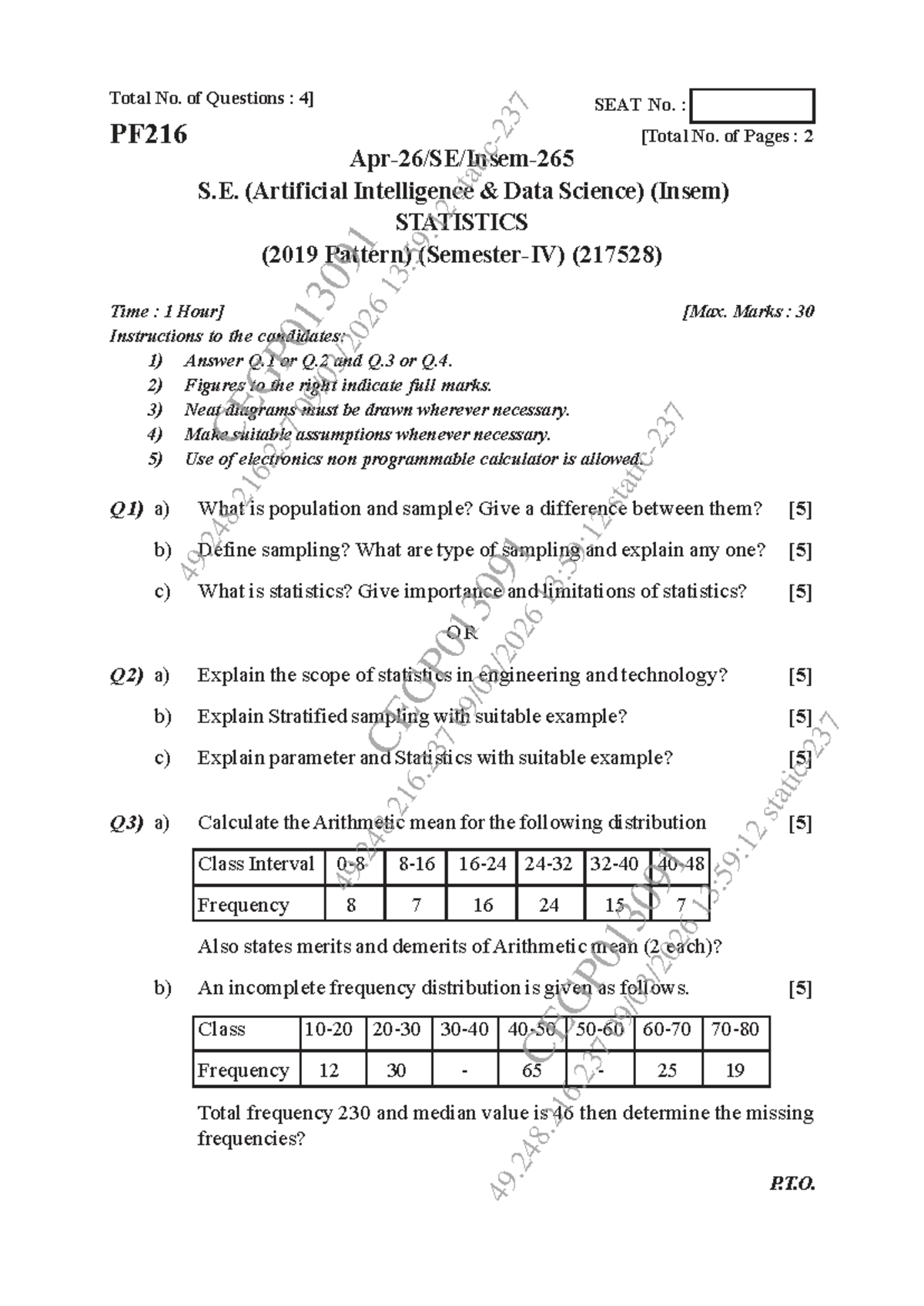 S.E. (AI Data Science) Insem: Statistics Exam Questions (217528) - Studocu