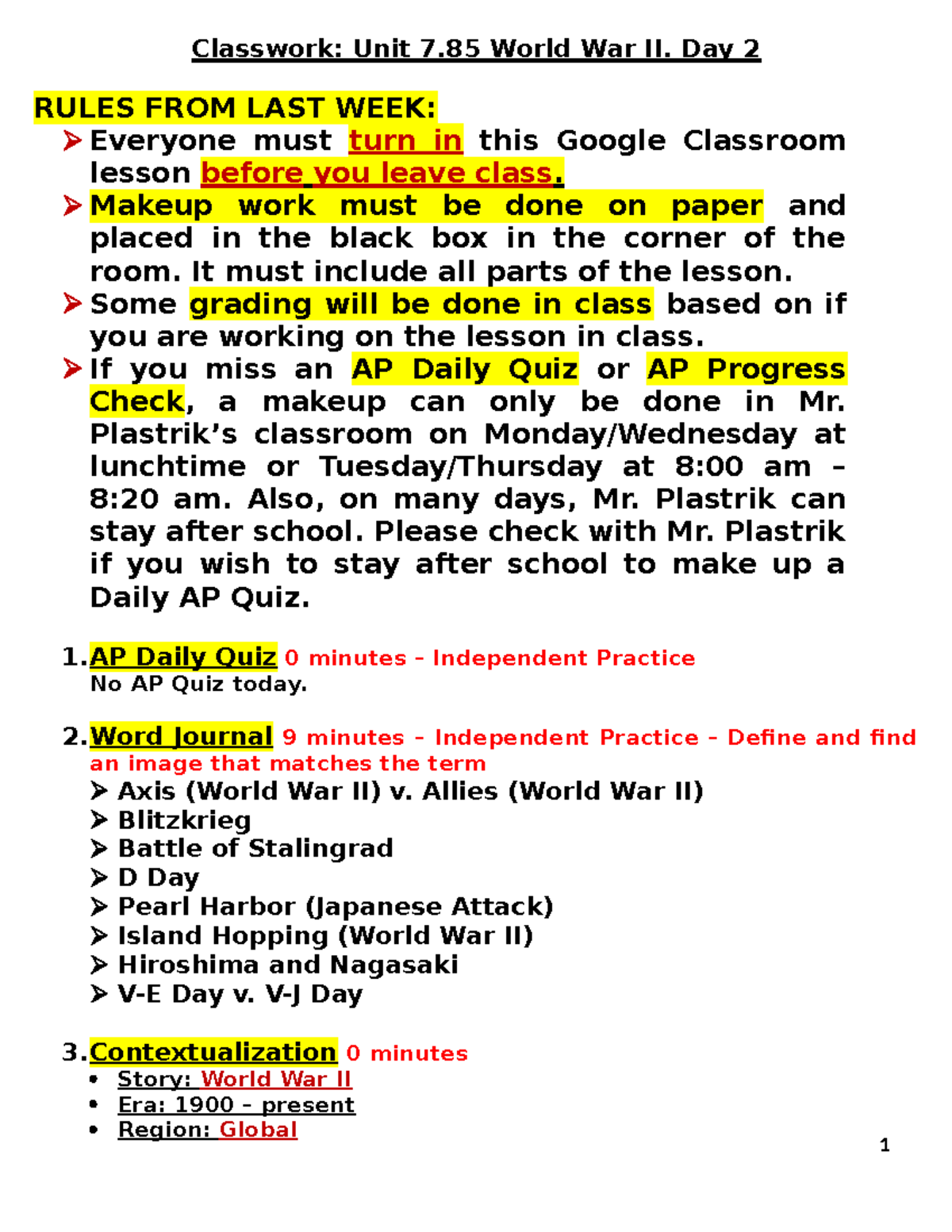 Jamiyah Godine - Unit 7.85 World War II, Day 2 - Classwork: Unit 7 ...