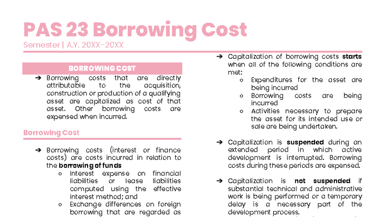 PAS 23 Borrowing Costs: Capitalization and Qualifying Assets - Studocu