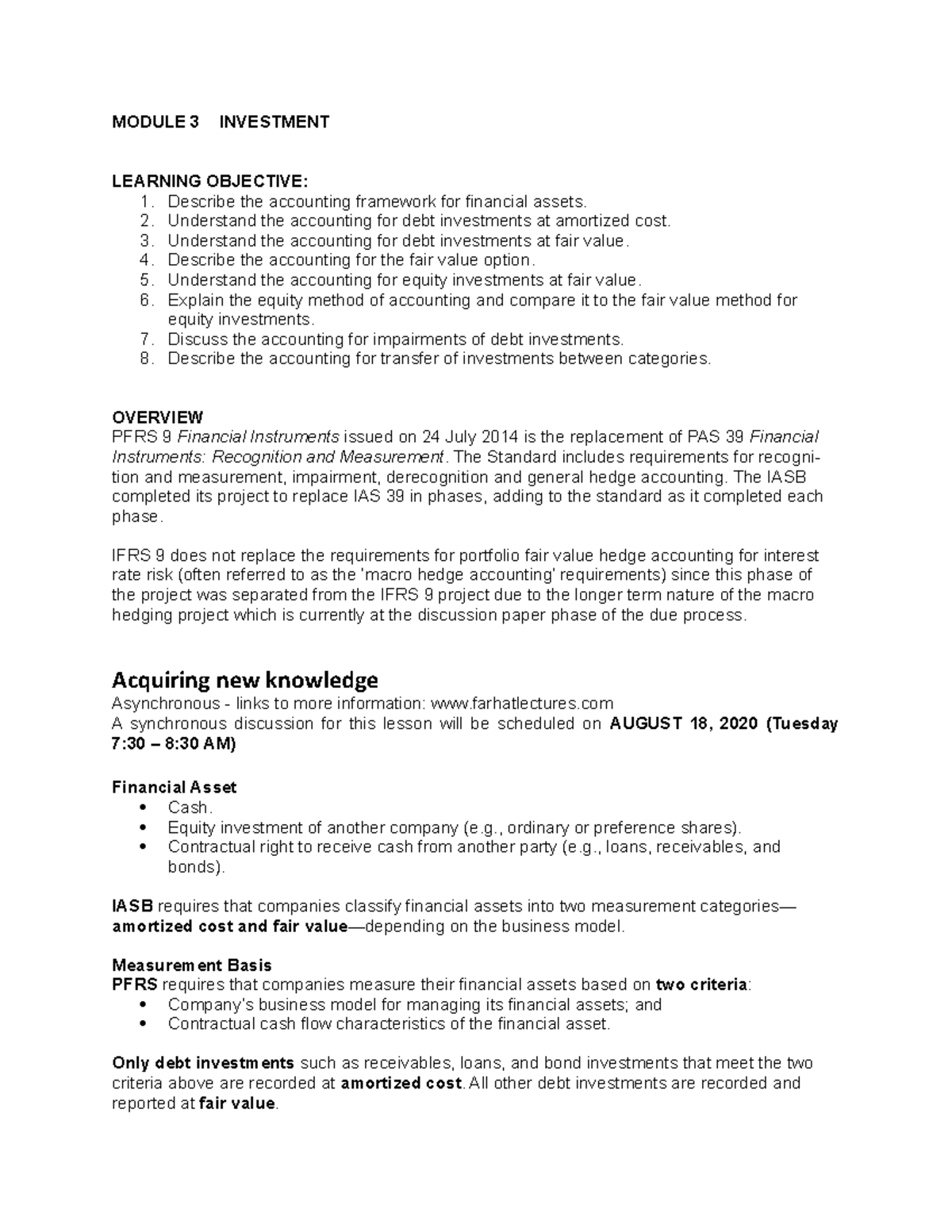 Intermediate Accounting III: Investment and Financial Assets Analysis ...