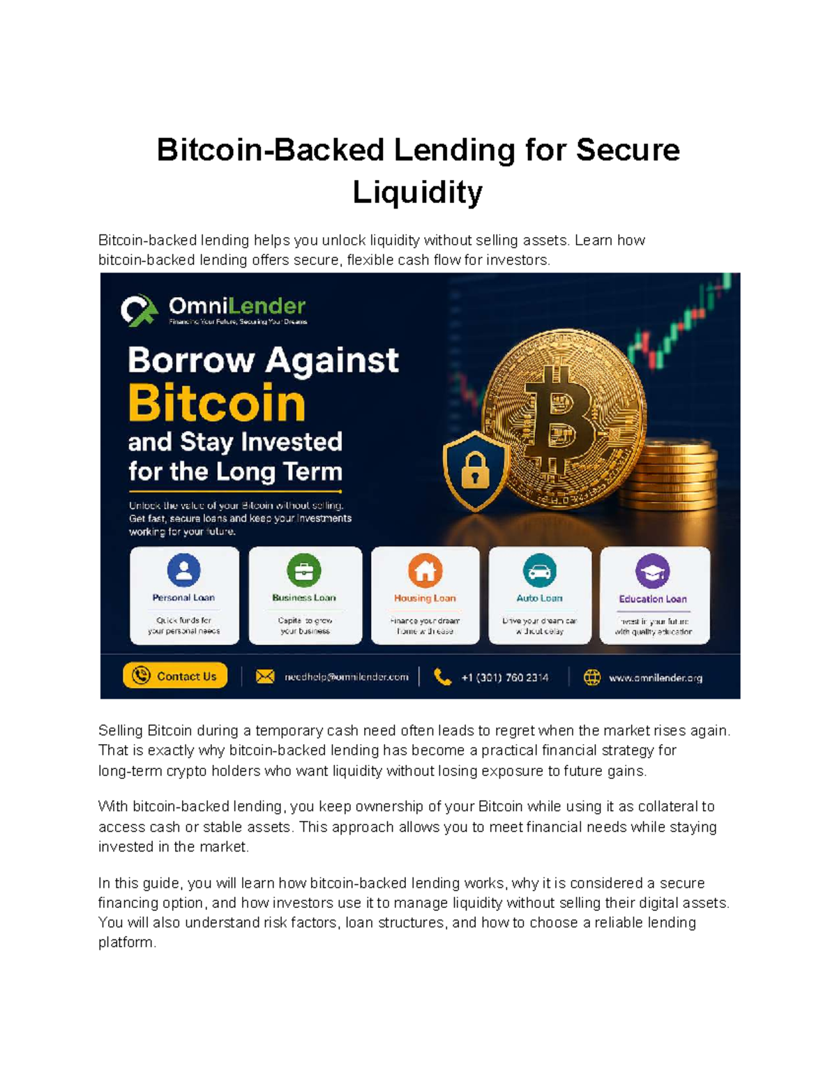 Bitcoin-Backed Lending Strategies for Secure Liquidity Management - Studocu