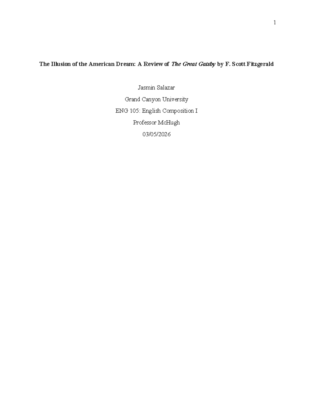 ENG 105: Final Review of The Great Gatsby and the American Dream - Studocu