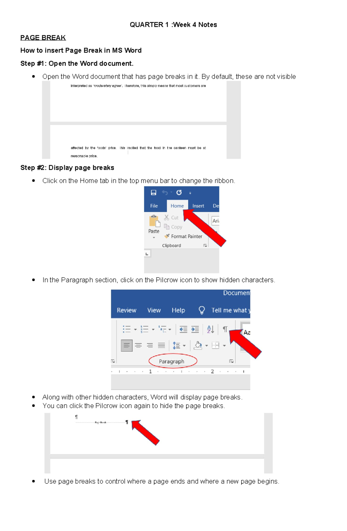 Week 4 TLE 7: Mastering Page Breaks and Table of Contents in MS Word ...