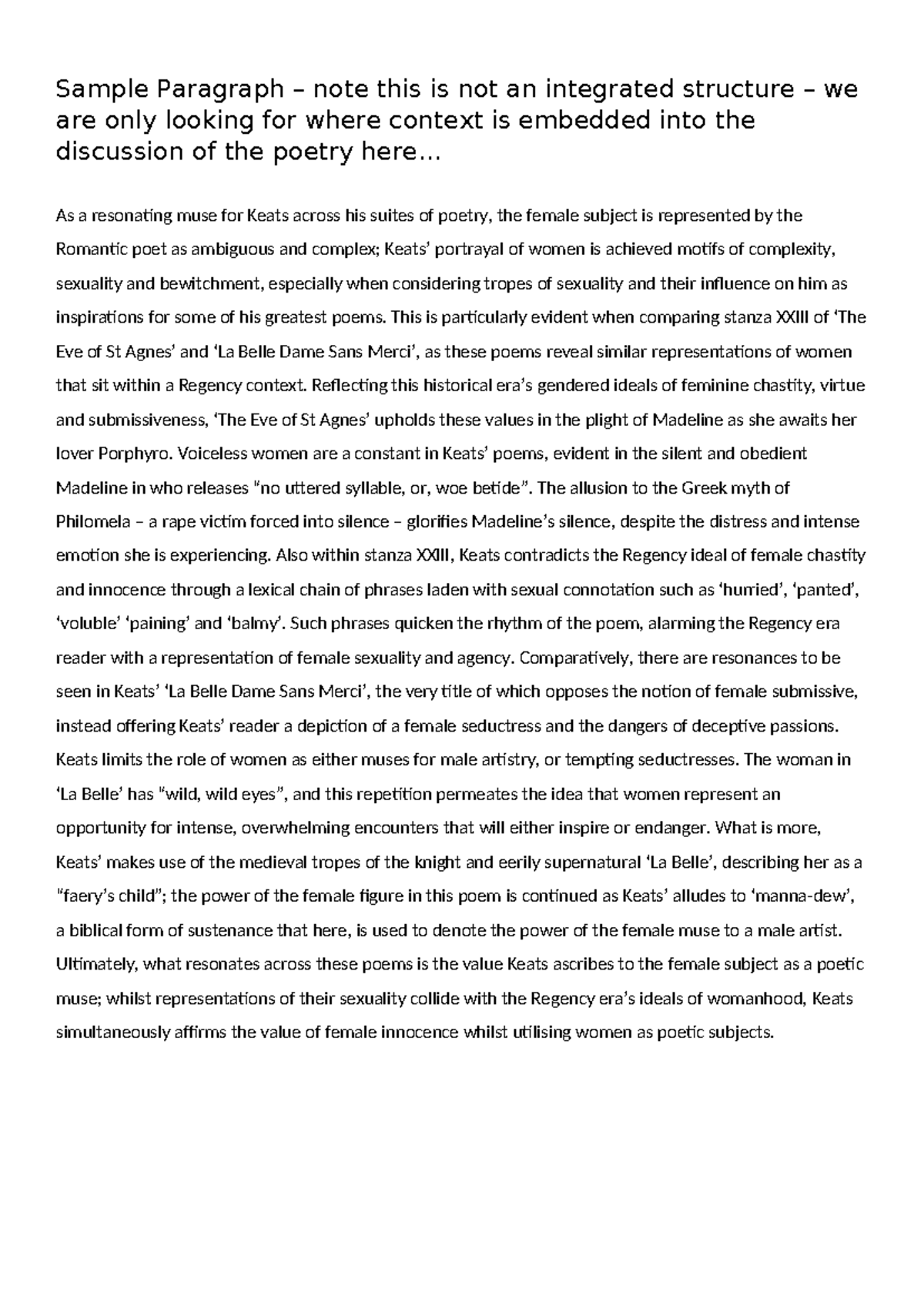 La Belle and Eve of St Agnes: Poetry Analysis Notes - Studocu