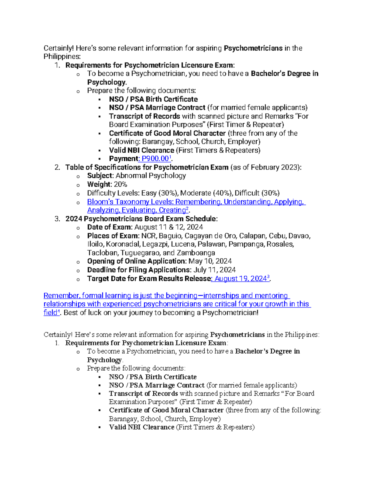 Psychometrician Licensure Exam 2024 - Preparation Guide - Studocu