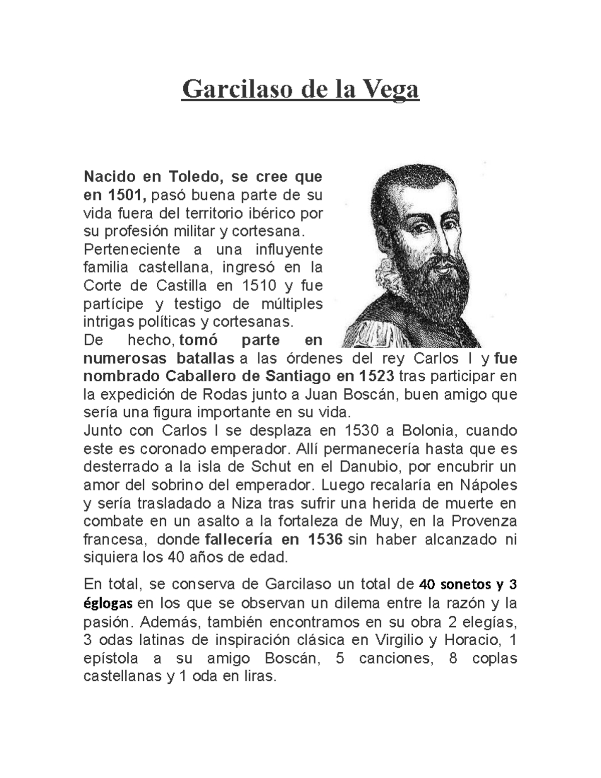 Garcilaso de la Vega: Vida y Obra - Infografía Detallada - Studocu