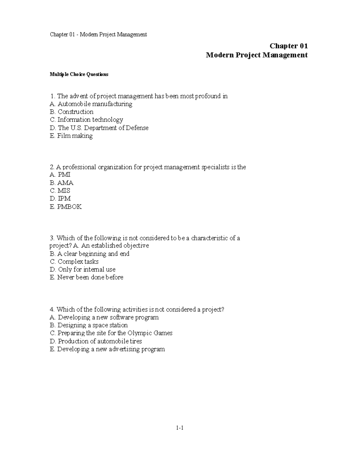 ENG 305 Modern Project Management Quiz: Questions & Solutions - Studocu