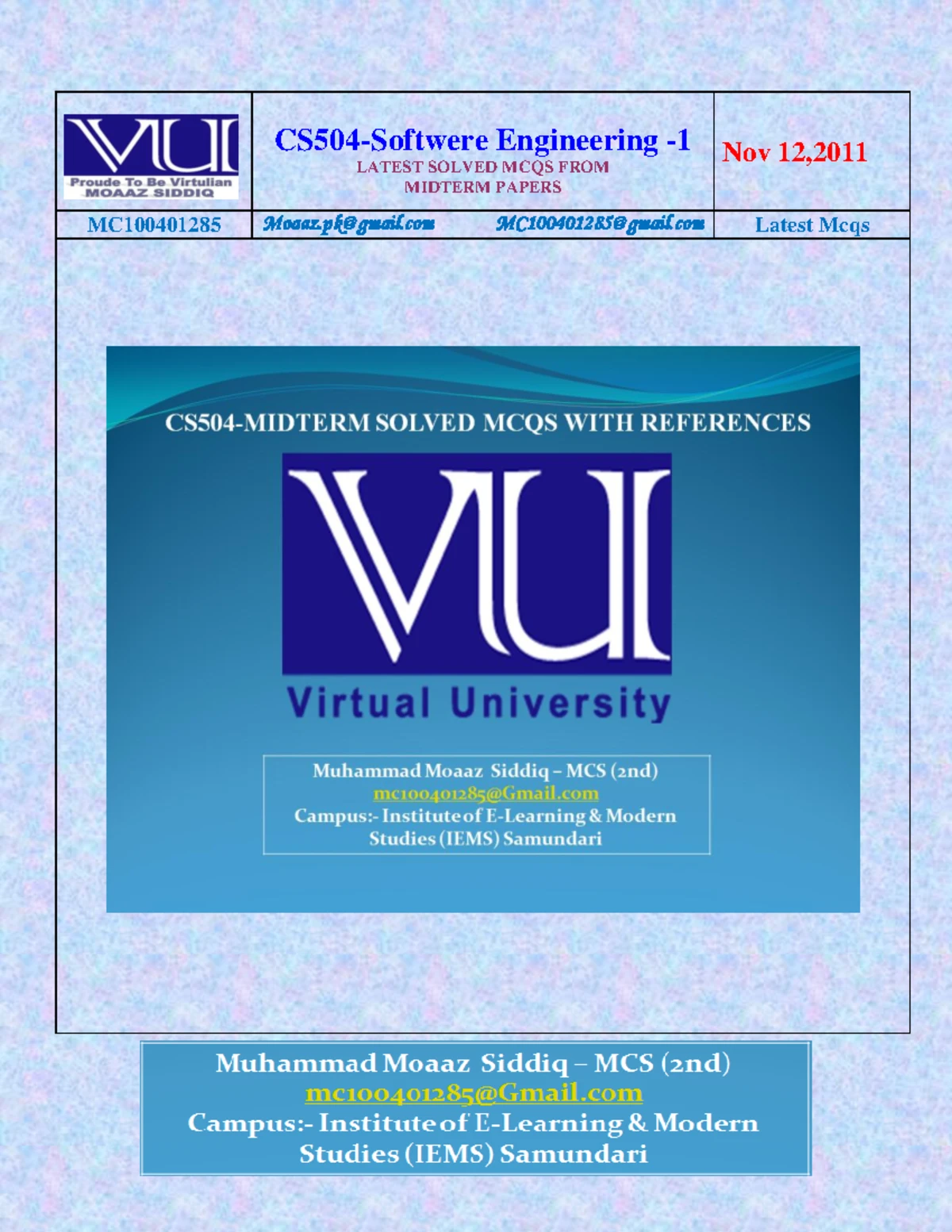 CS504 Solved Grand Quiz Spring 2021 - We have provided all Past CS504 Grand Quiz with 100% ...