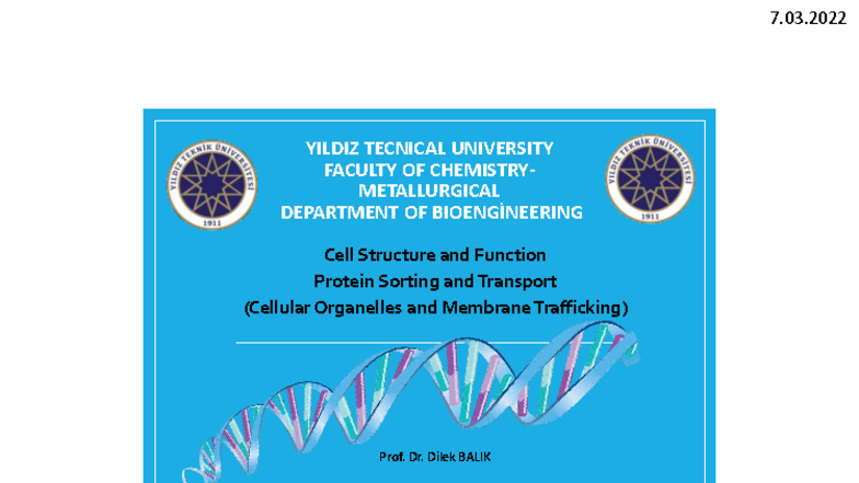 2. WEEK - Cell Function, Protein Sorting & Transport (7.03.2022) - Studocu