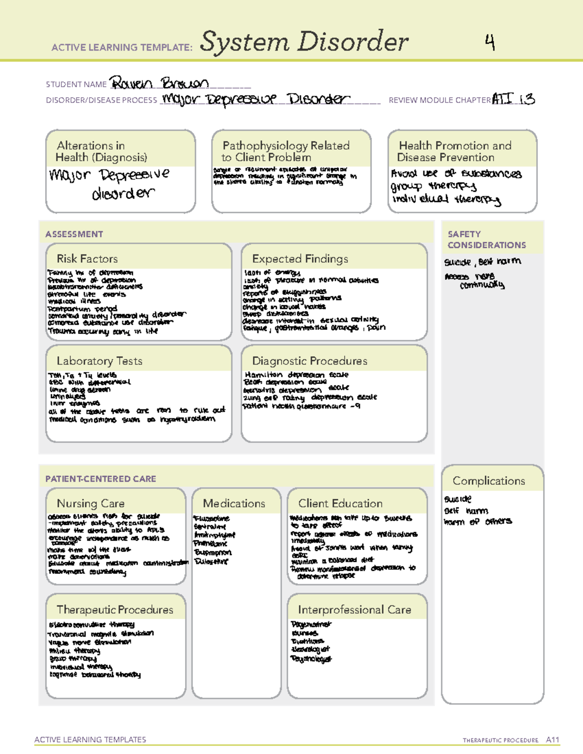 Depressive Disorder Concept Map & Medication Overview for Nursing Care ...