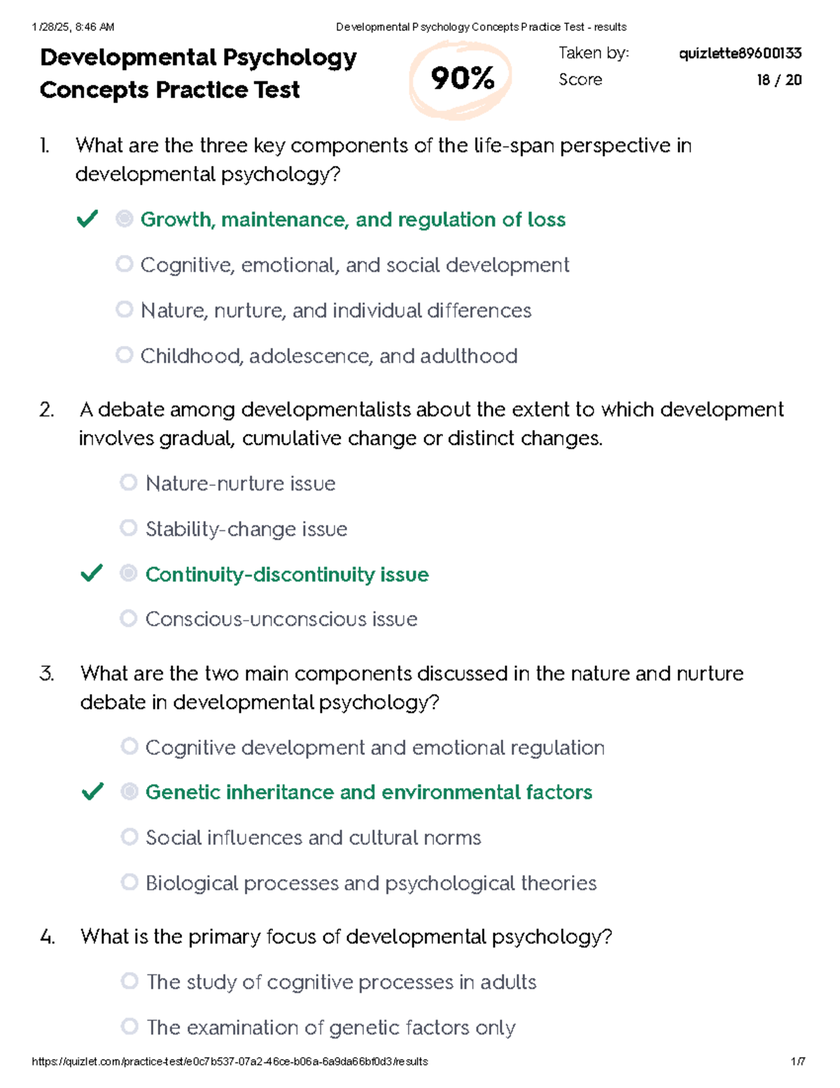 Developmental Psychology Concepts Quizlet Practice Test 1 Results - Studocu