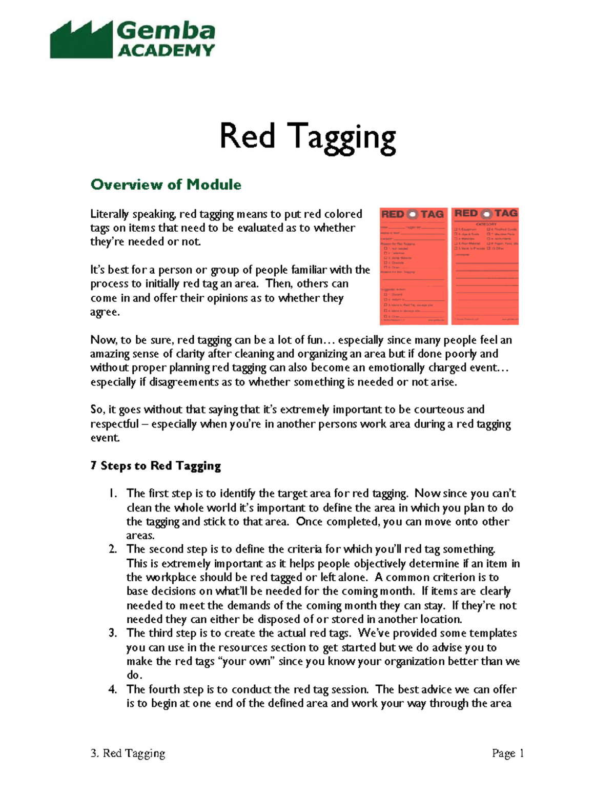 3b Red Tagging - tài liệu ôn tập - Red Tagging Overview of Module ...