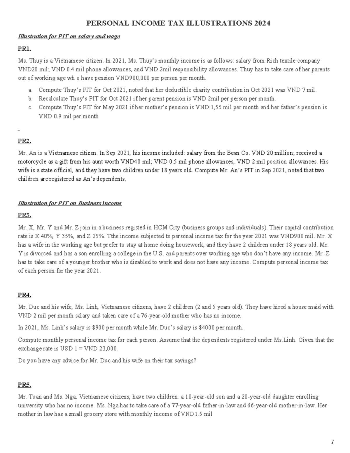 PIT Illustrations and Tax Scenarios for 2024 Analysis - Studocu