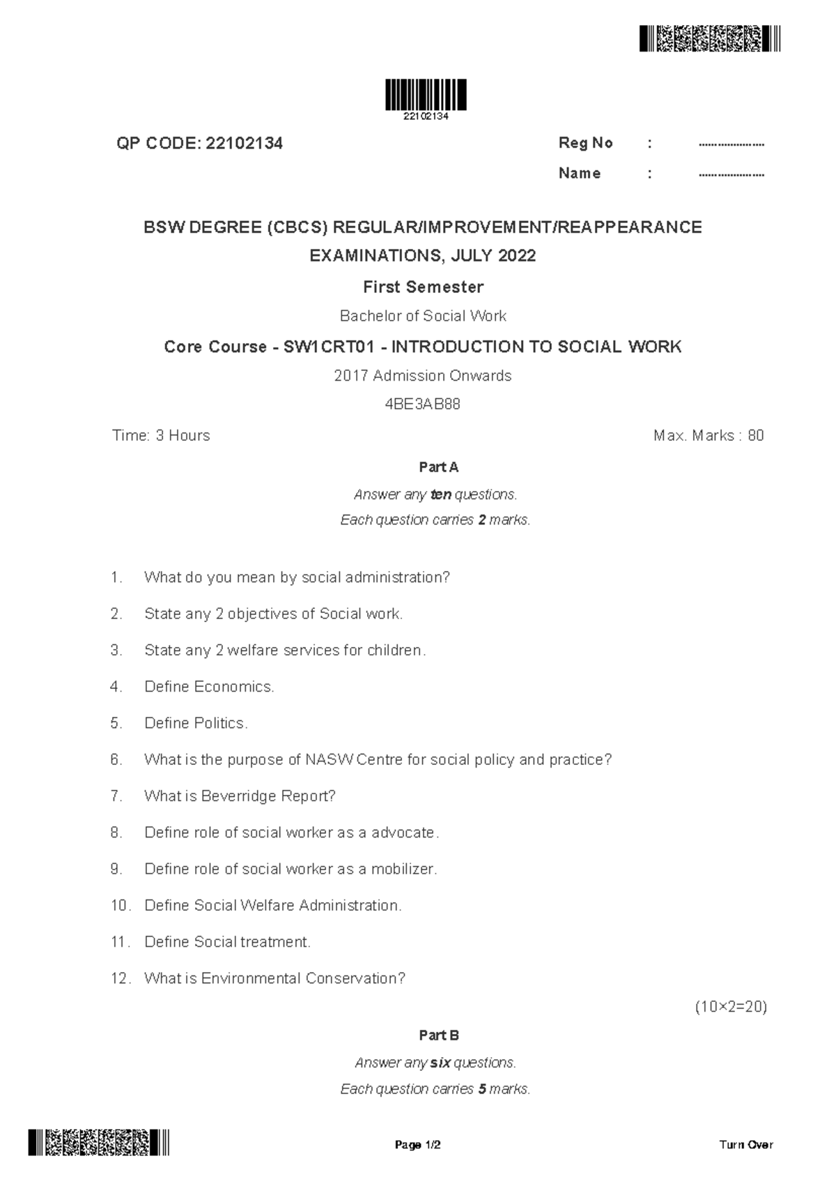 BSW I SEM - Final Exam Guide for Intro to Social Work (SW1CRT01) - Studocu