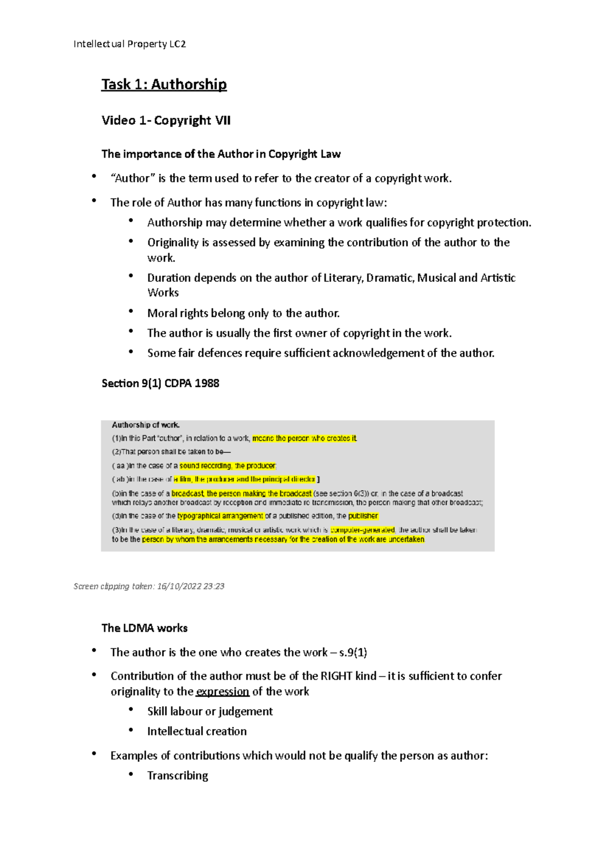 LC2 Reading - Copyright notes on joint authorship - Task 1: Authorship ...