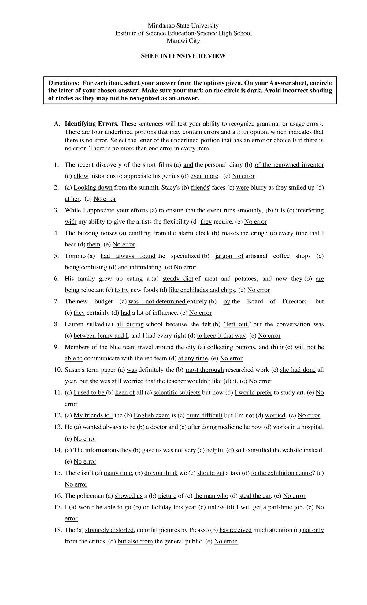 Identifying Errors Day 1 - Mindanao State University Institute of ...