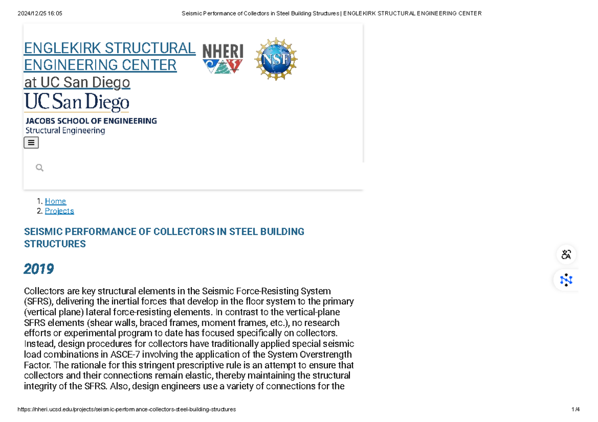 ENG 16:05 Seismic Performance of Collector Elements in Steel Structures ...