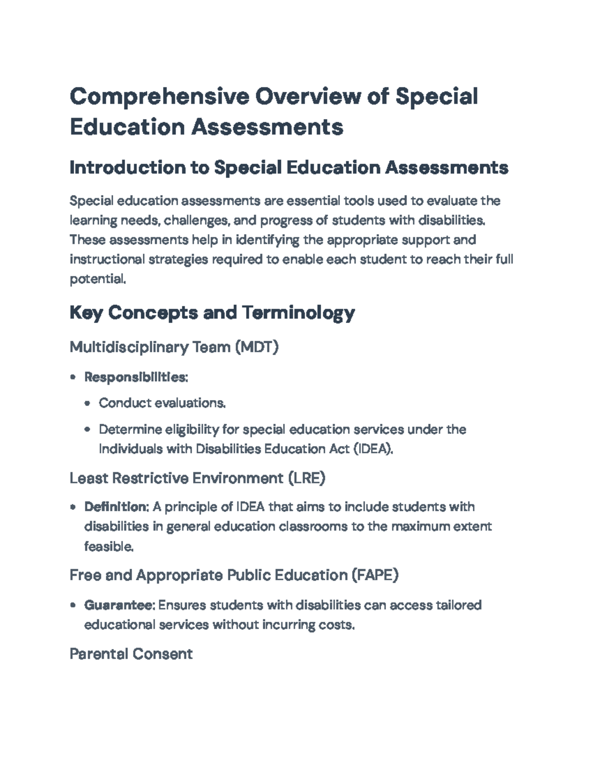 Comprehensive Guide to Special Education Assessments (EDU 101 ...