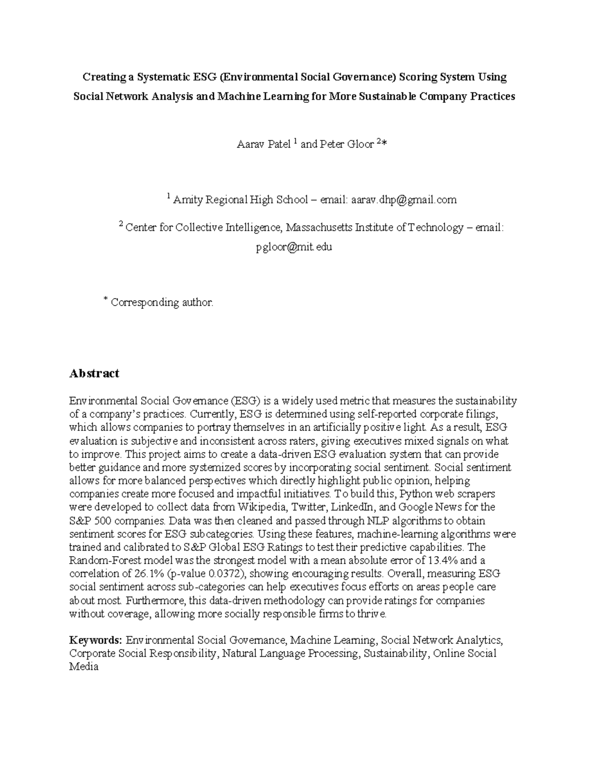 Developing an ESG Scoring System via Social Network Analysis & ML - Studocu