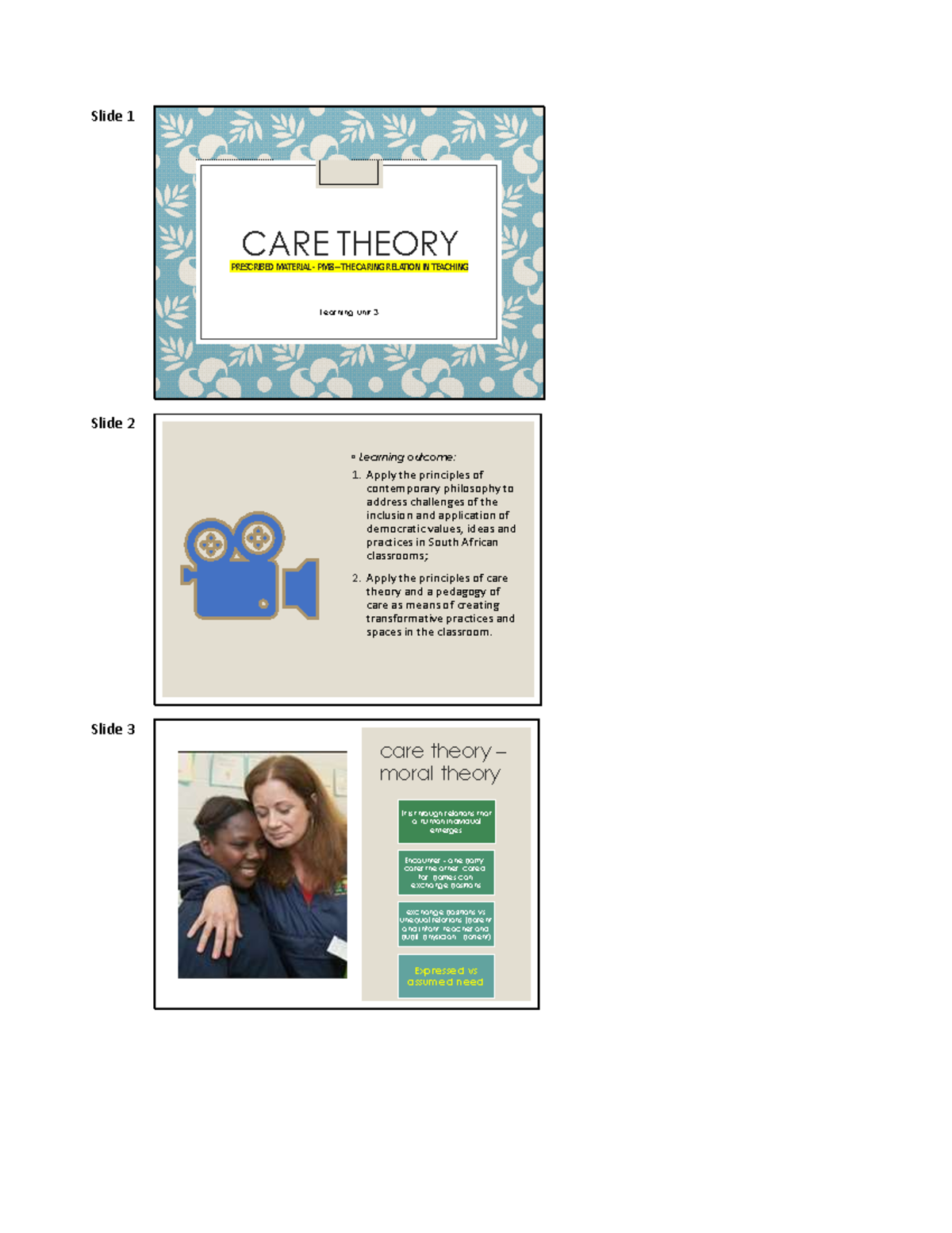 Care theory - N/A - CARE THEORY PRESCRIBED MATERIAL - PM8 – THE CARING ...