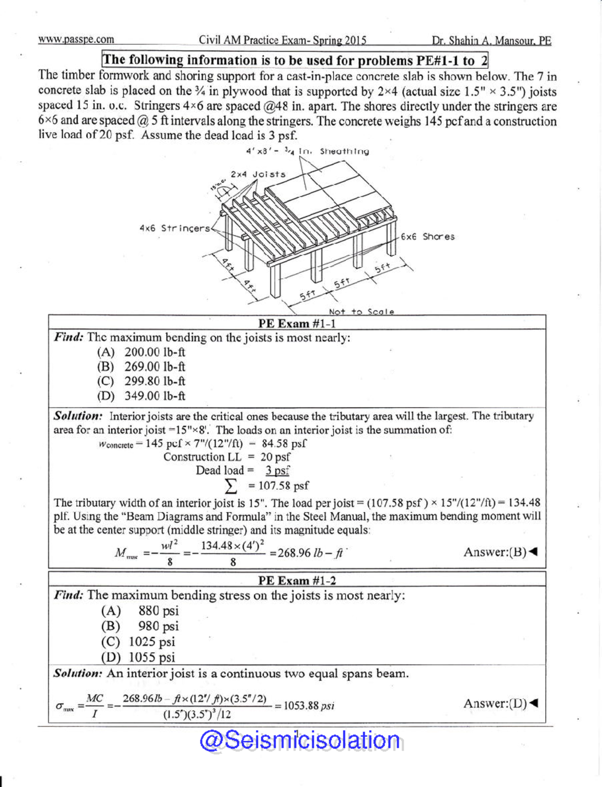 Civil AM Practice Spring 2015 - PE Exam Solutions by Dr. Shahin A ...