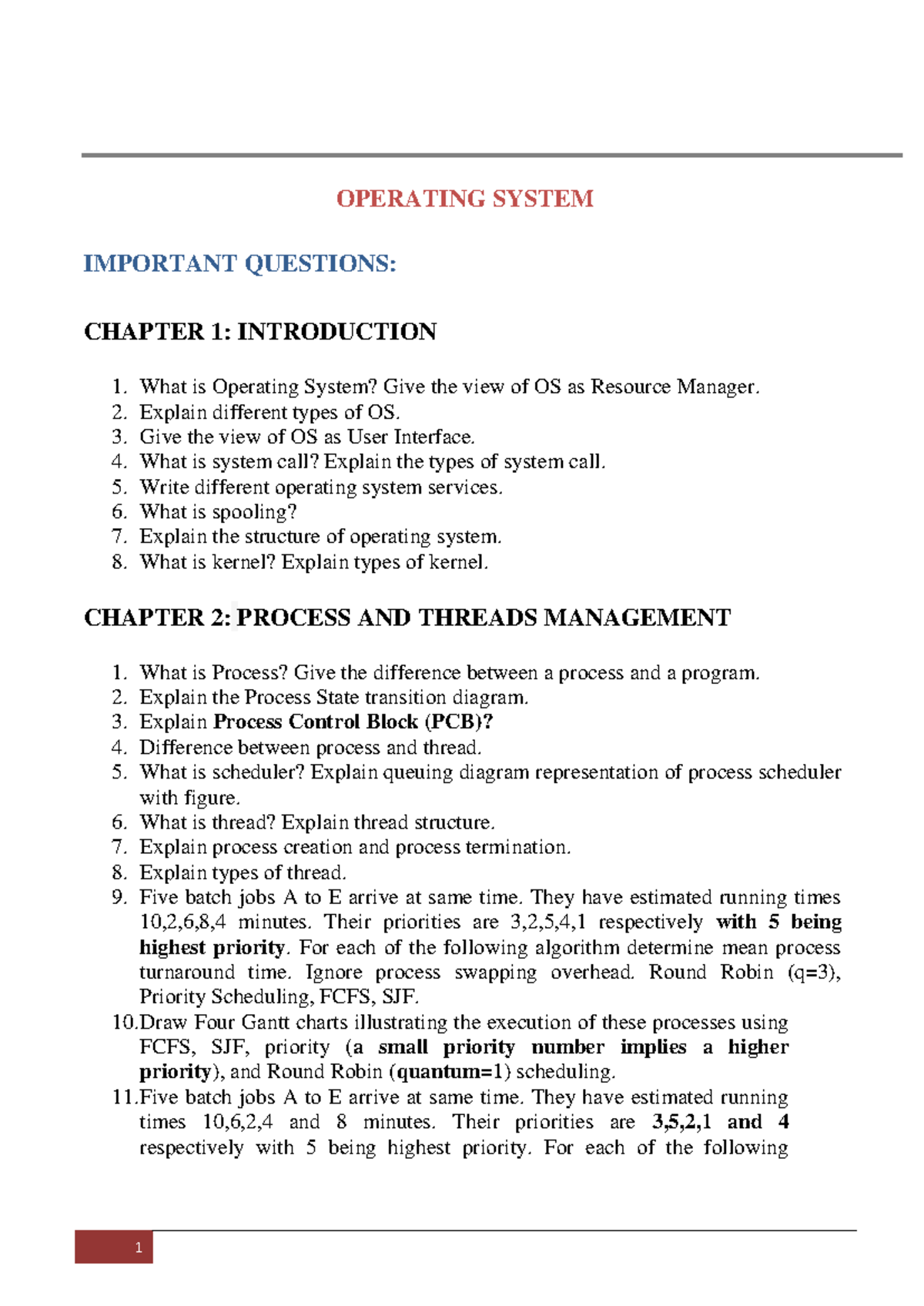 OS Question Bank: Important Questions on Operating Systems (CS101 ...