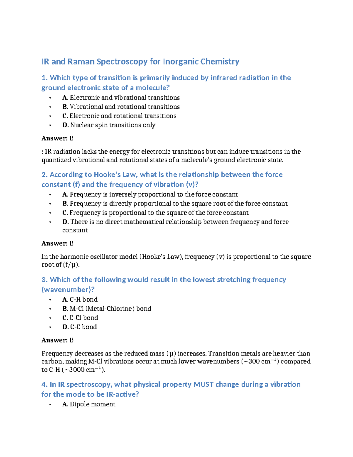 IR and Raman Spectroscopy Notes for Inorganic Chemistry 2026 - Studocu