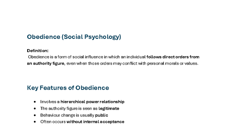 Social Psychology: Understanding Obedience and Authority (PSY101) - Studocu
