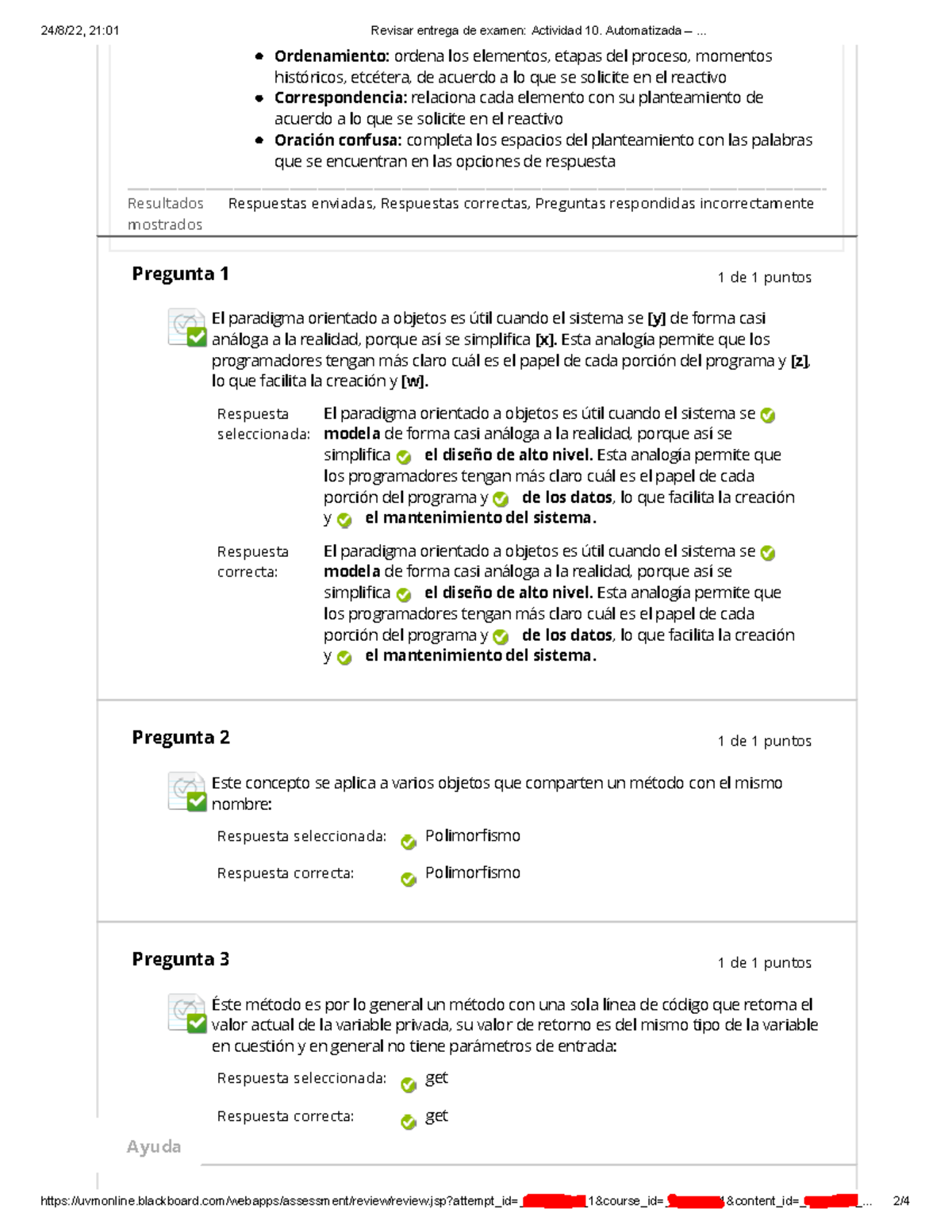 Actividad 10. Automatizada – Programacion Orientada a Objetos - 24/8/22, 21:01 Revisar entrega ...