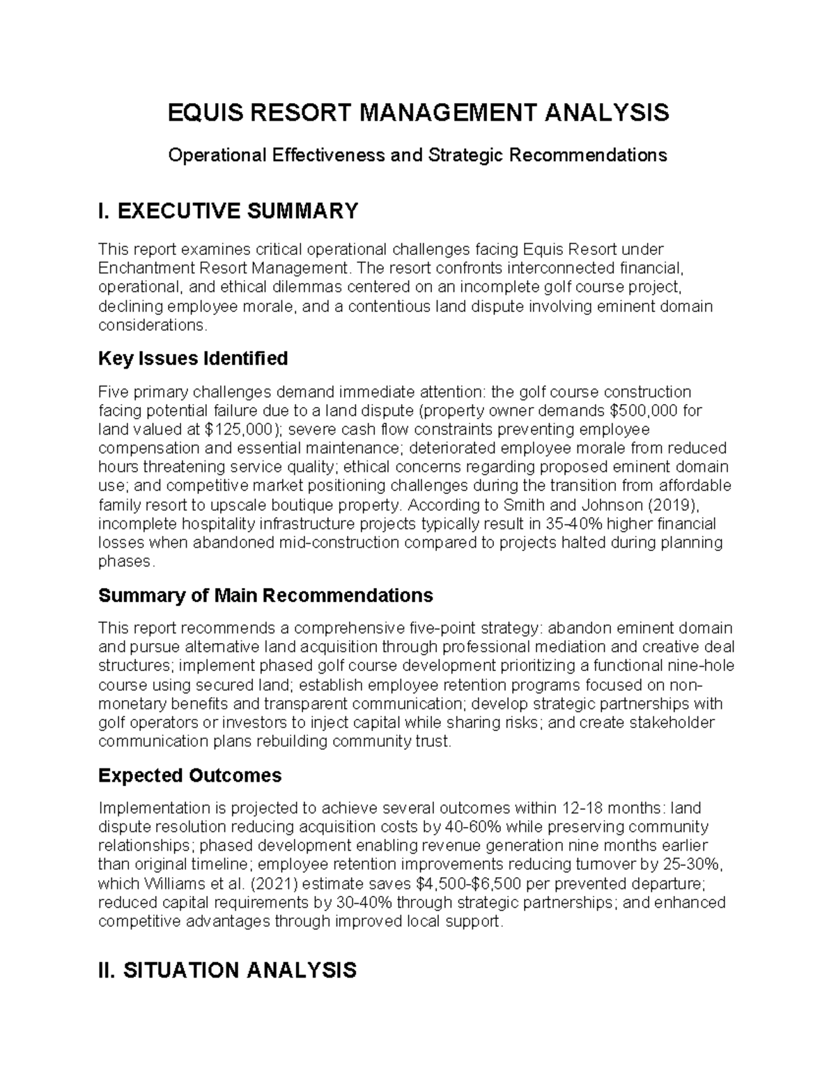 EQUIS RESORT MANAGEMENT ANALYSIS: Operational Effectiveness ...
