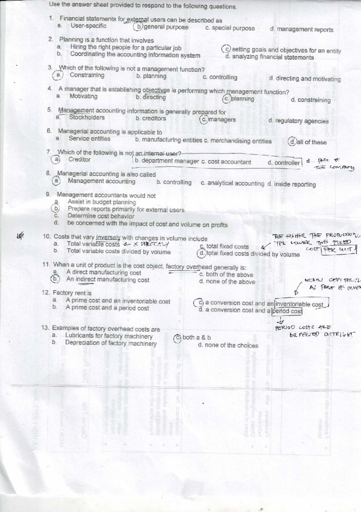 Managerial Accounting Quiz Questions and Answers (ACCT 101) - Studocu