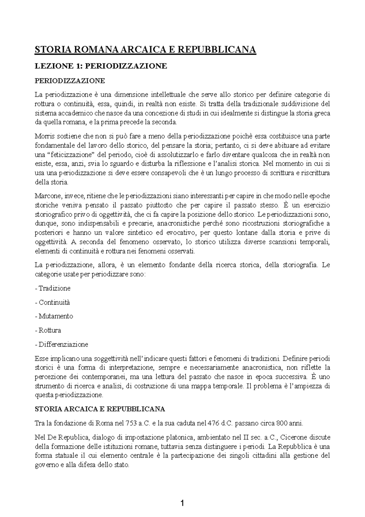 STORIA ROMANA ARCAICA E REPUBBLICANA: LEZIONE 1 - PERIODIZZAZIONE - Studocu