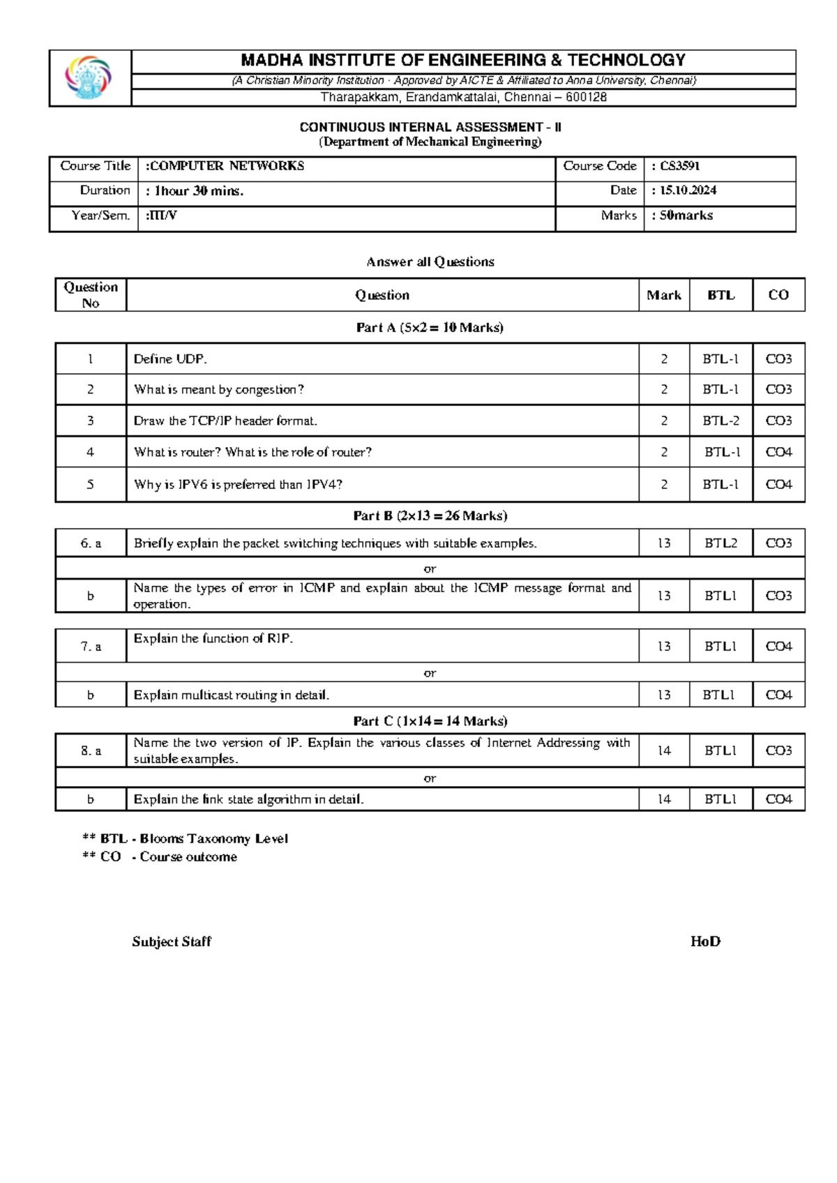 CS3591 Computer Networks Syllabus Overview and Course Objectives - Studocu
