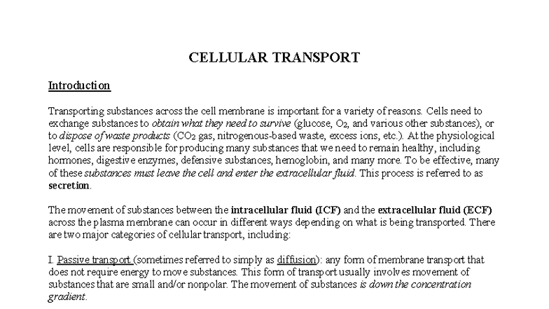 CELLULAR TRANSPORT LAB: Understanding Membrane Dynamics and Osmosis ...