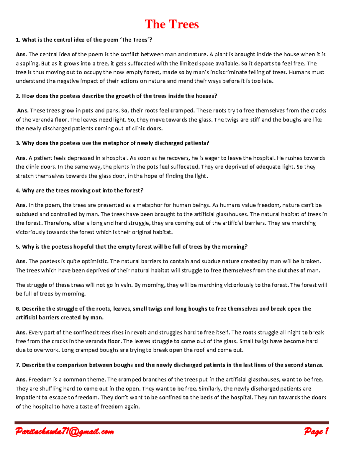The Trees-1: Analysis and Solutions to Key Questions - Studocu