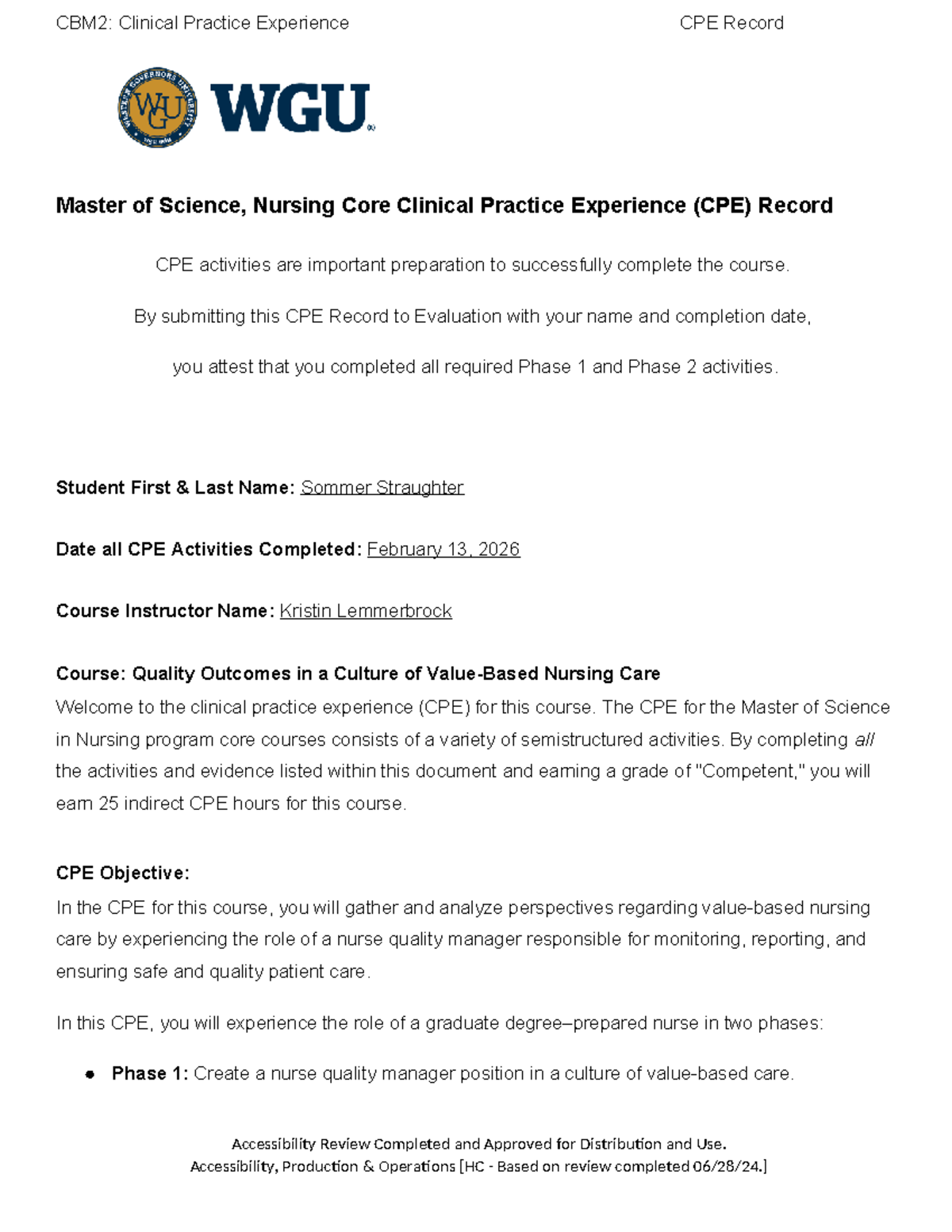 CBM2: CPE Record for Master of Science in Nursing Program - Studocu