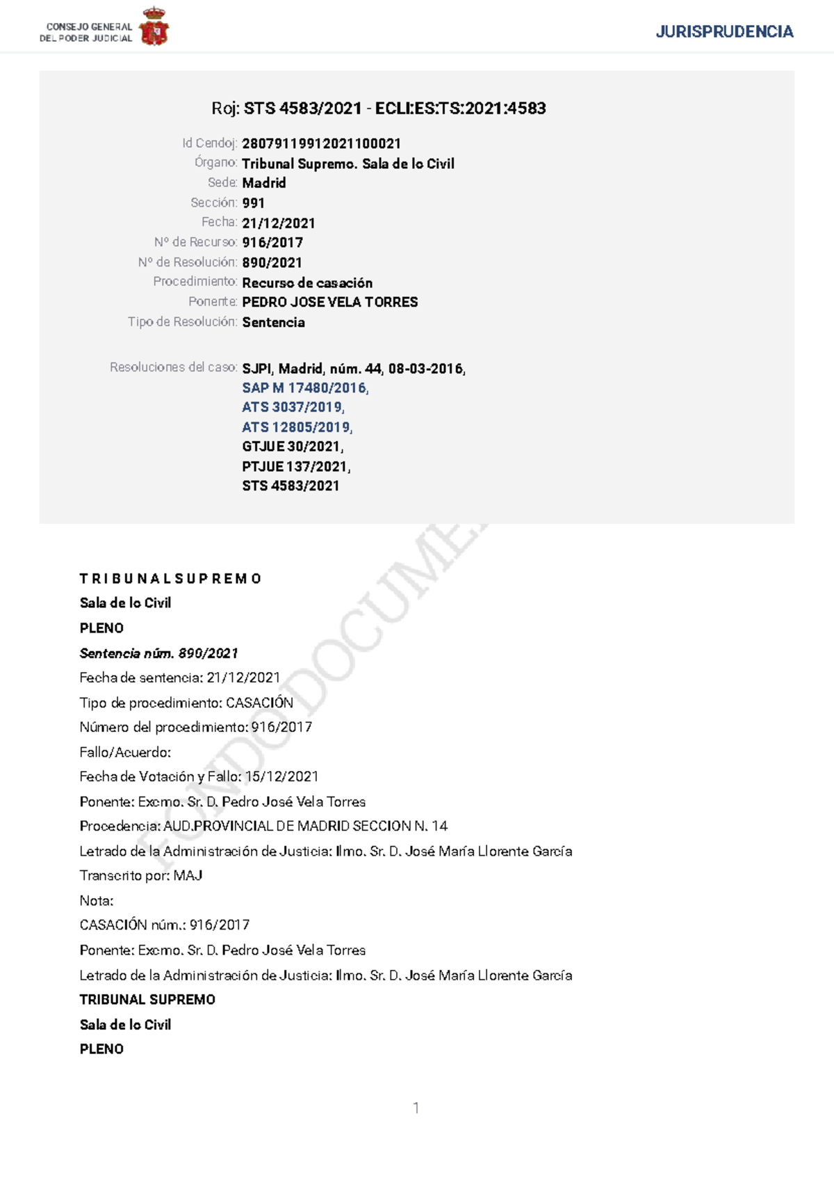 Sentencia del Tribunal Supremo sobre el Recurso de Casación Bankia S.A ...