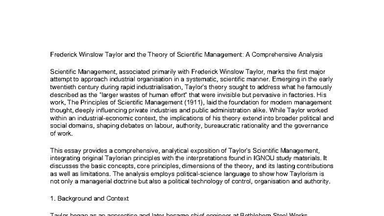 Taylor's Scientific Management Theory: A Comprehensive Analysis (MGMT ...