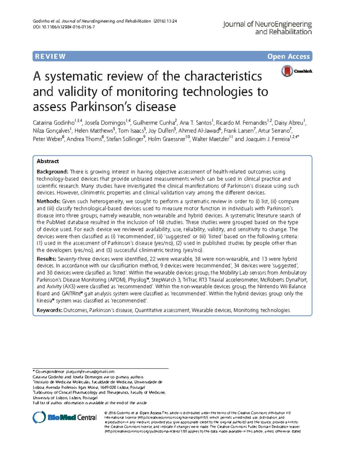 Systematic Review of Monitoring Technologies for PD Assessment - Studocu