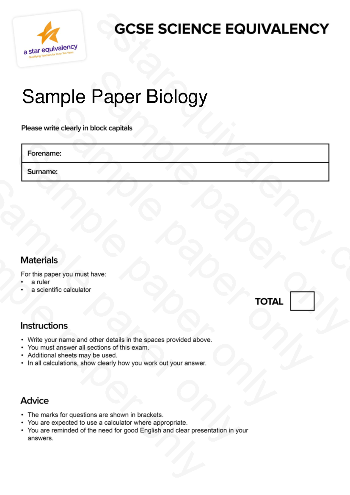 Biology Practice Sample Paper (BIO 101) - Studocu