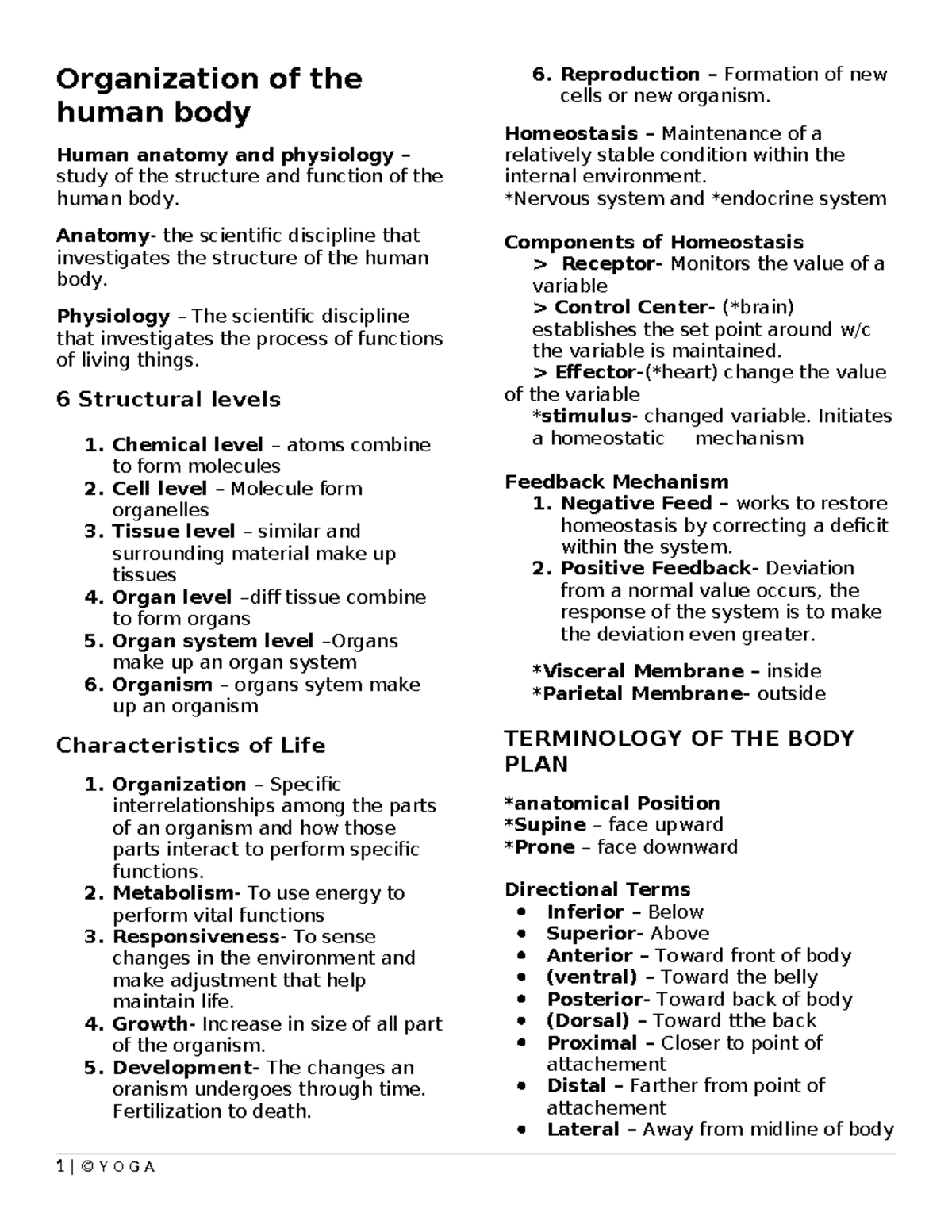 241946313 Anatomy and Physiology: Human Body Organization Study Guide ...